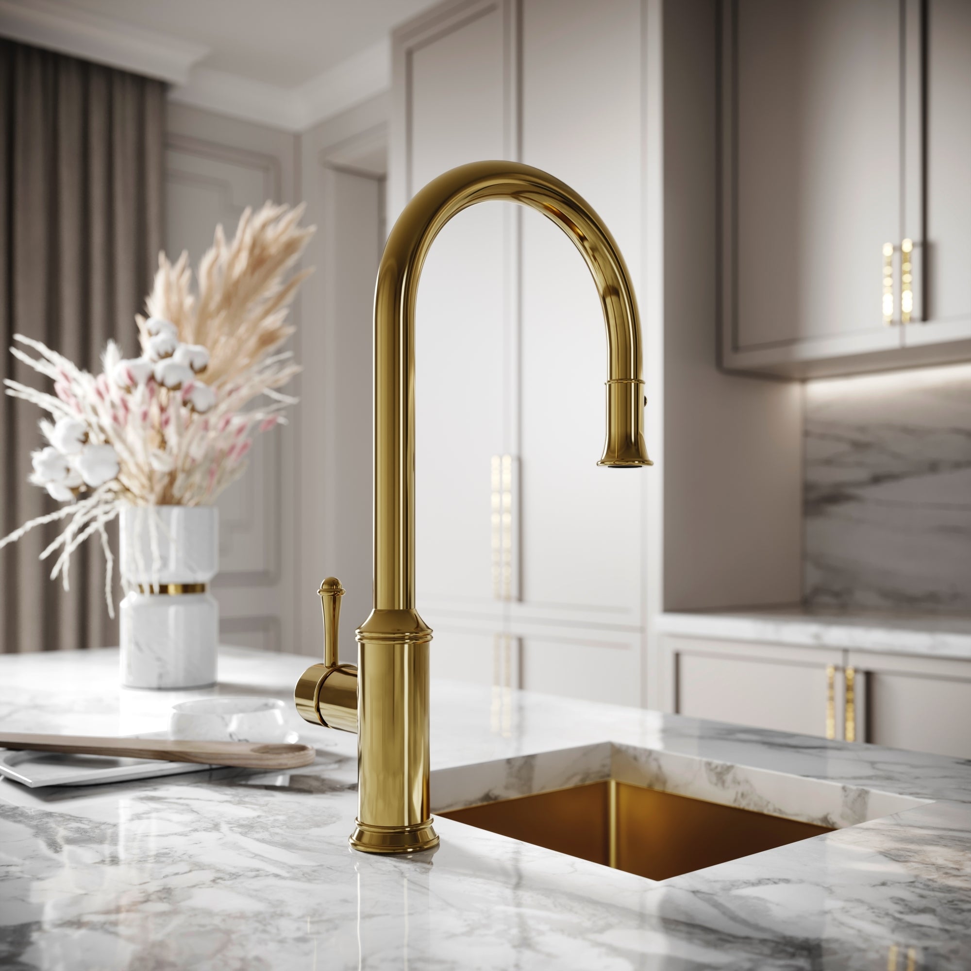 Norton Polished Brass Single Hole Traditional Pull Out Kitchen Tap - LUSSO