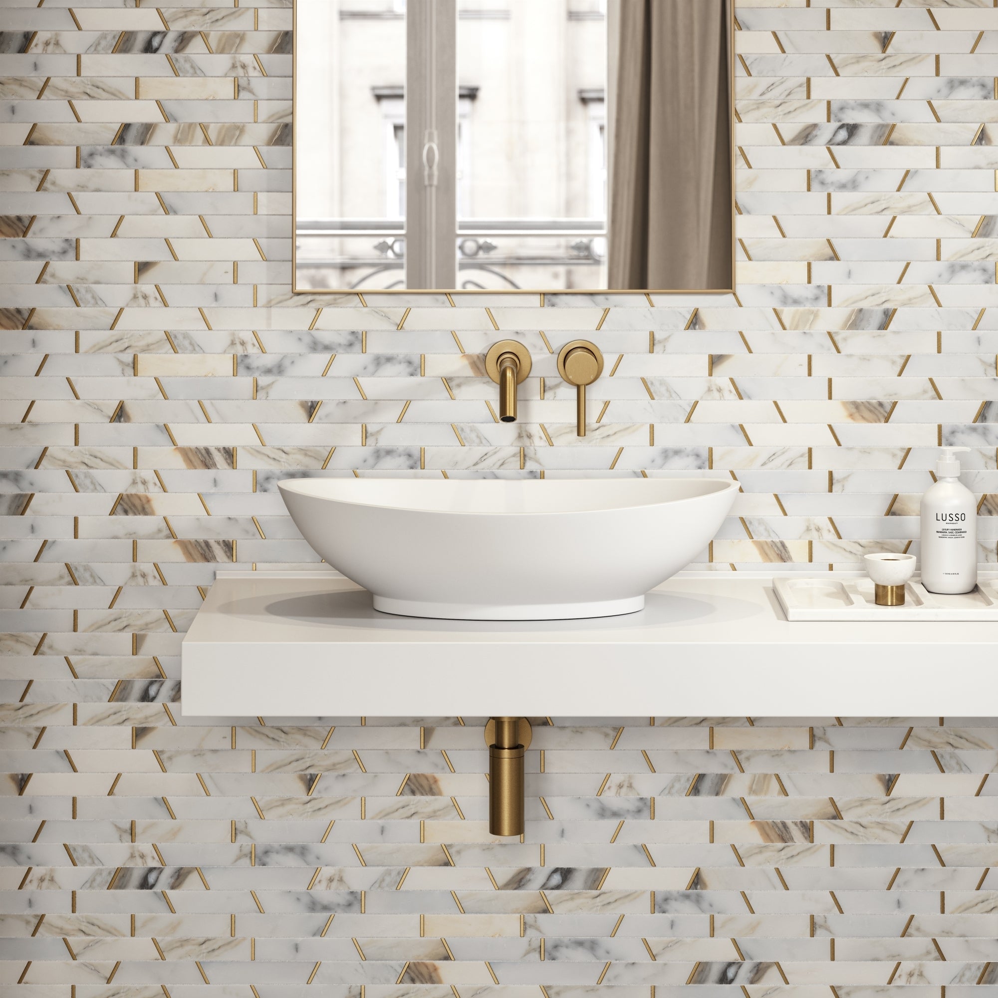 Oasis Stone Basin 600 mm & Stone Wall Hung Countertop Shelf Set - LUSSO