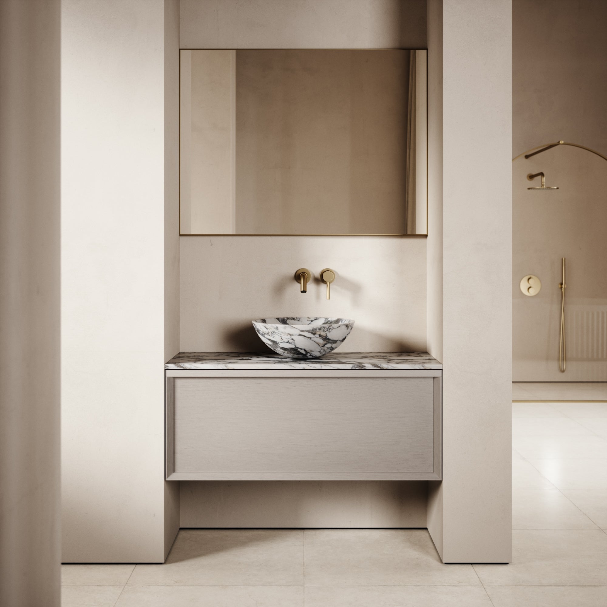 Palermo Velvet Beige Vanity Unit 1000mm - LUSSO