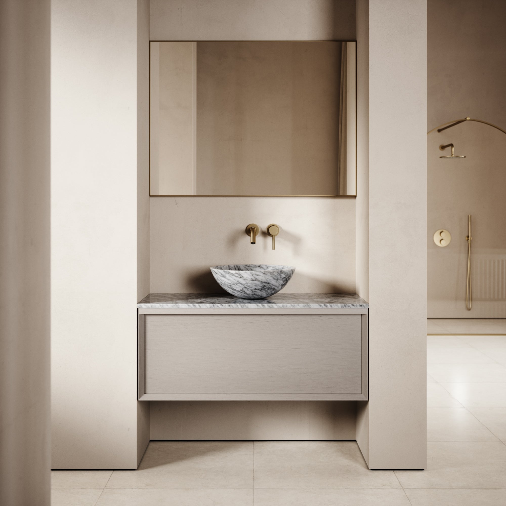 Palermo Velvet Beige Vanity Unit 1000mm - LUSSO