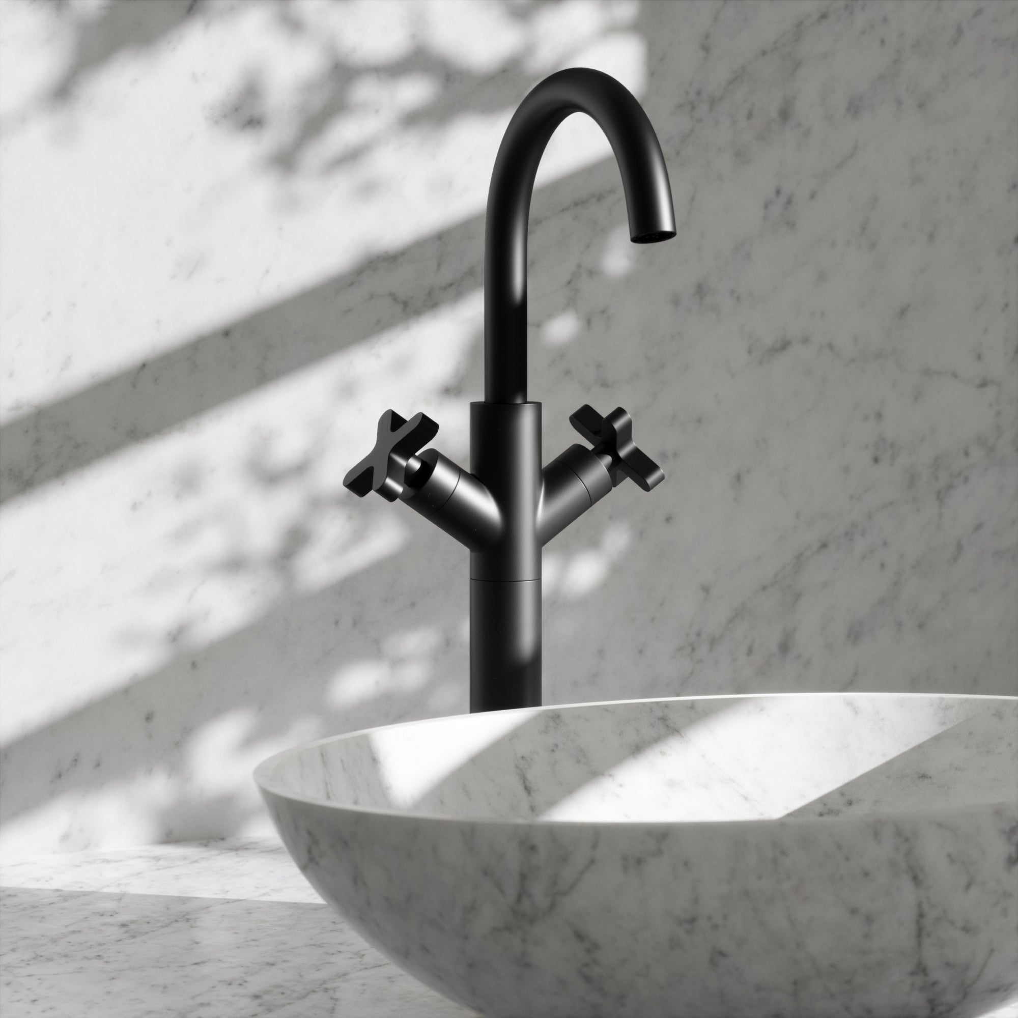 Regal Matte Black Crosshead Tall Basin Mixer Tap - LUSSO