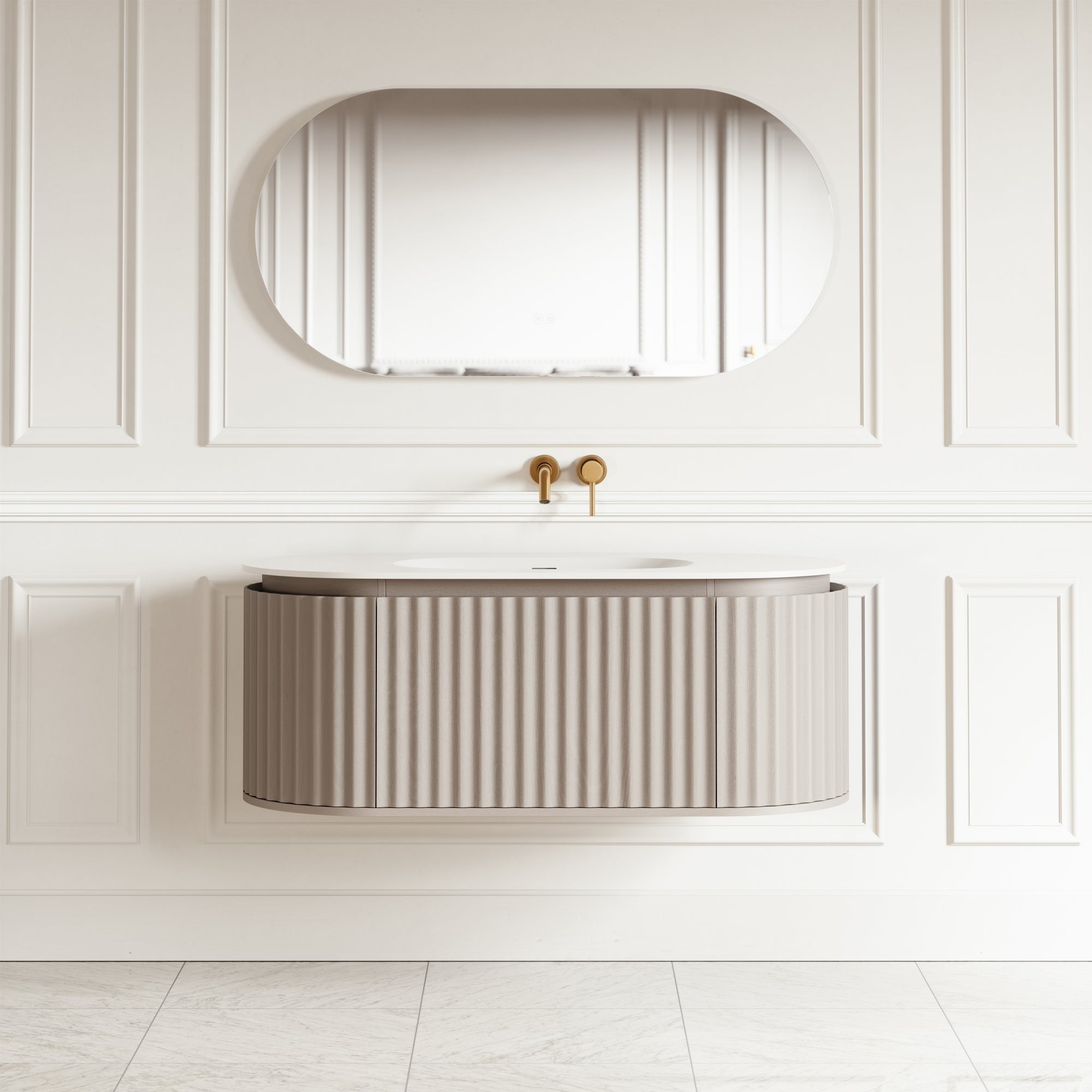 Regent Velvet Beige Curved Wall Hung Vanity Unit 1200mm - LUSSO