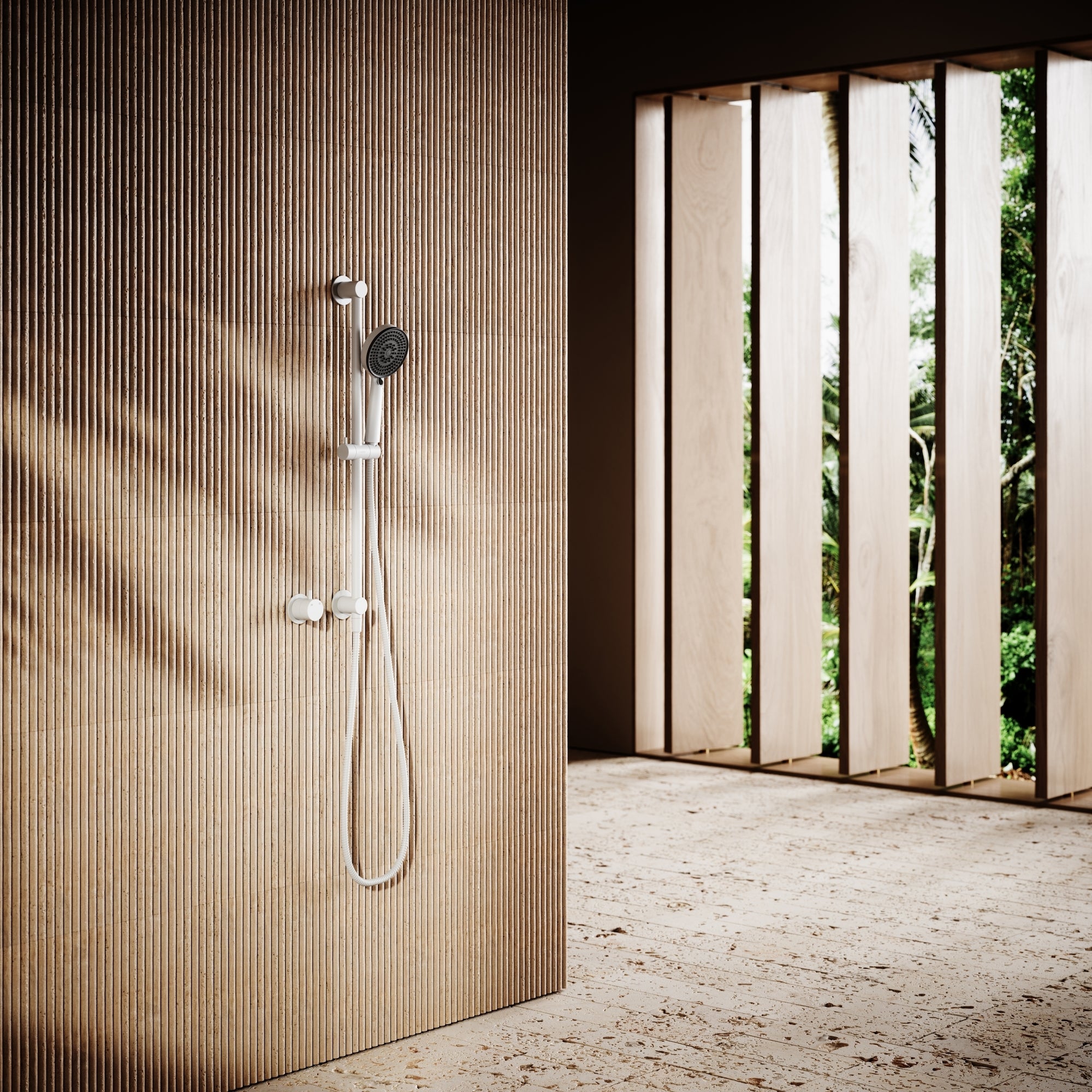 Revive Matte White Shower Riser Kit with Valve - LUSSO