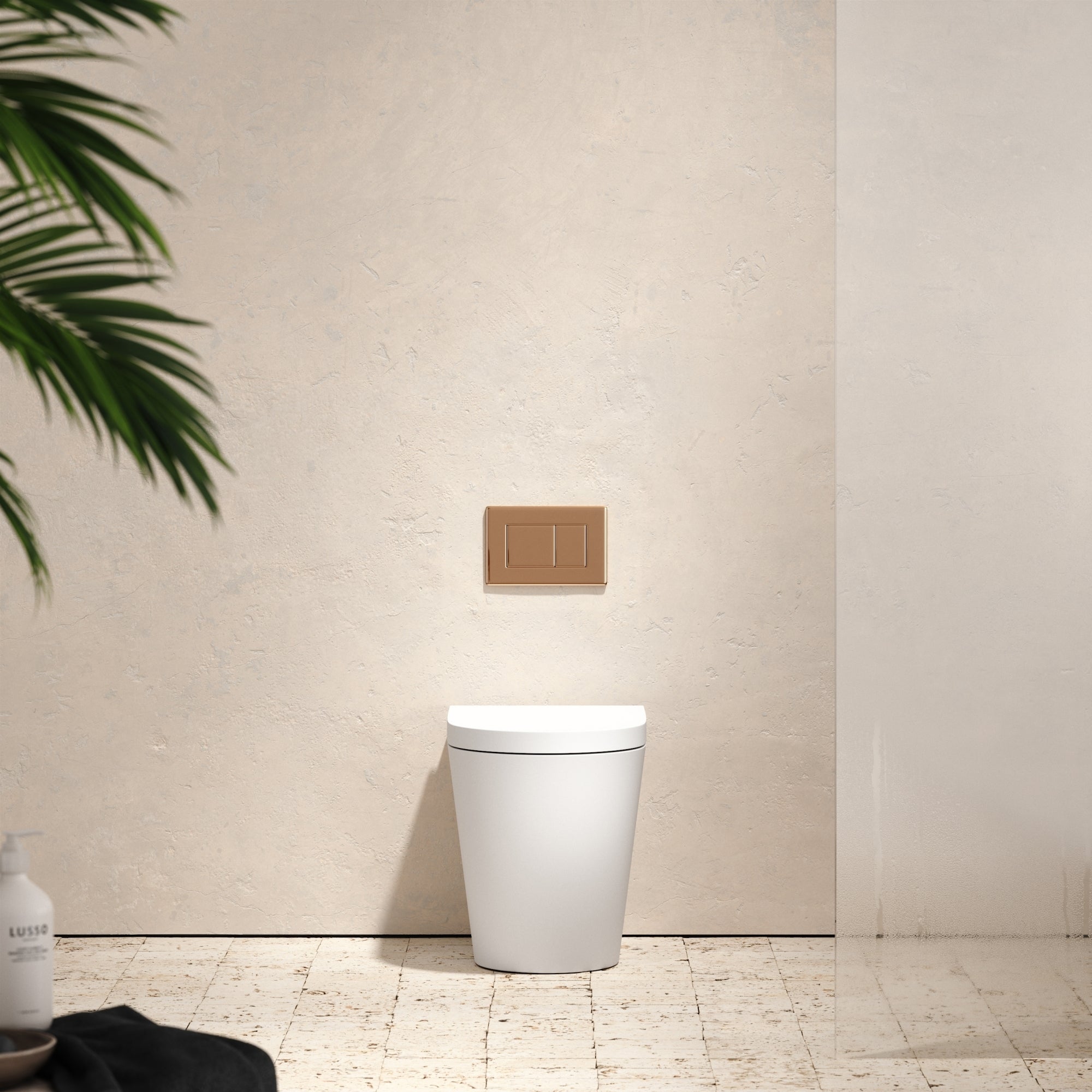 Senza Back To Wall Rimless Matte Toilet |Rose Gold Flush Plate - LUSSO