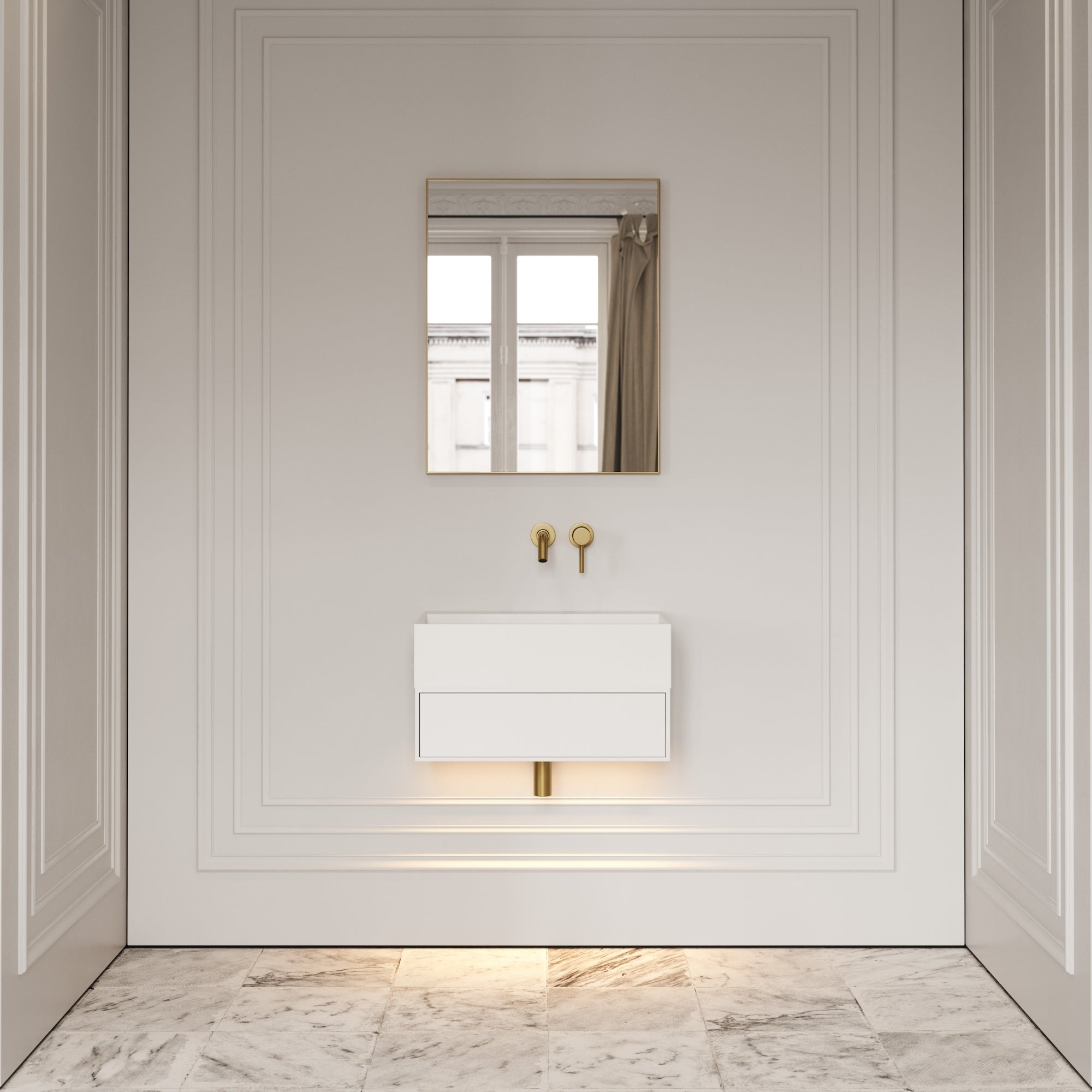 Thinn Matte White Vanity Unit with Stone Basin 600mm - LUSSO
