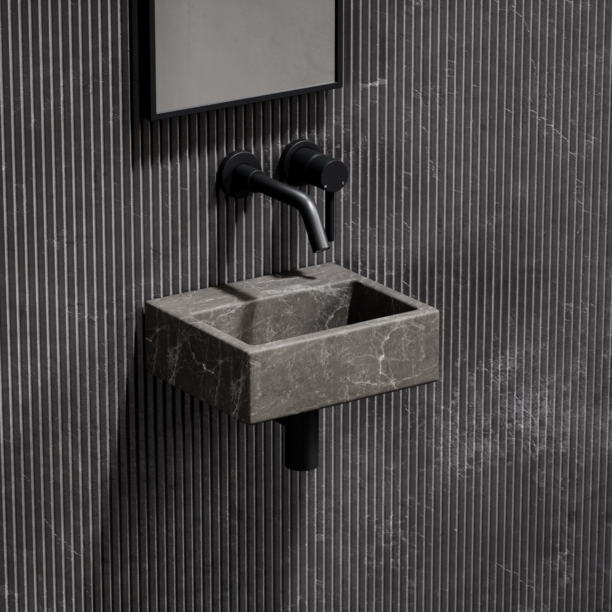 Hermes Grey Marble Vasel Wall Hung Basin 300 mm - LUSSO
