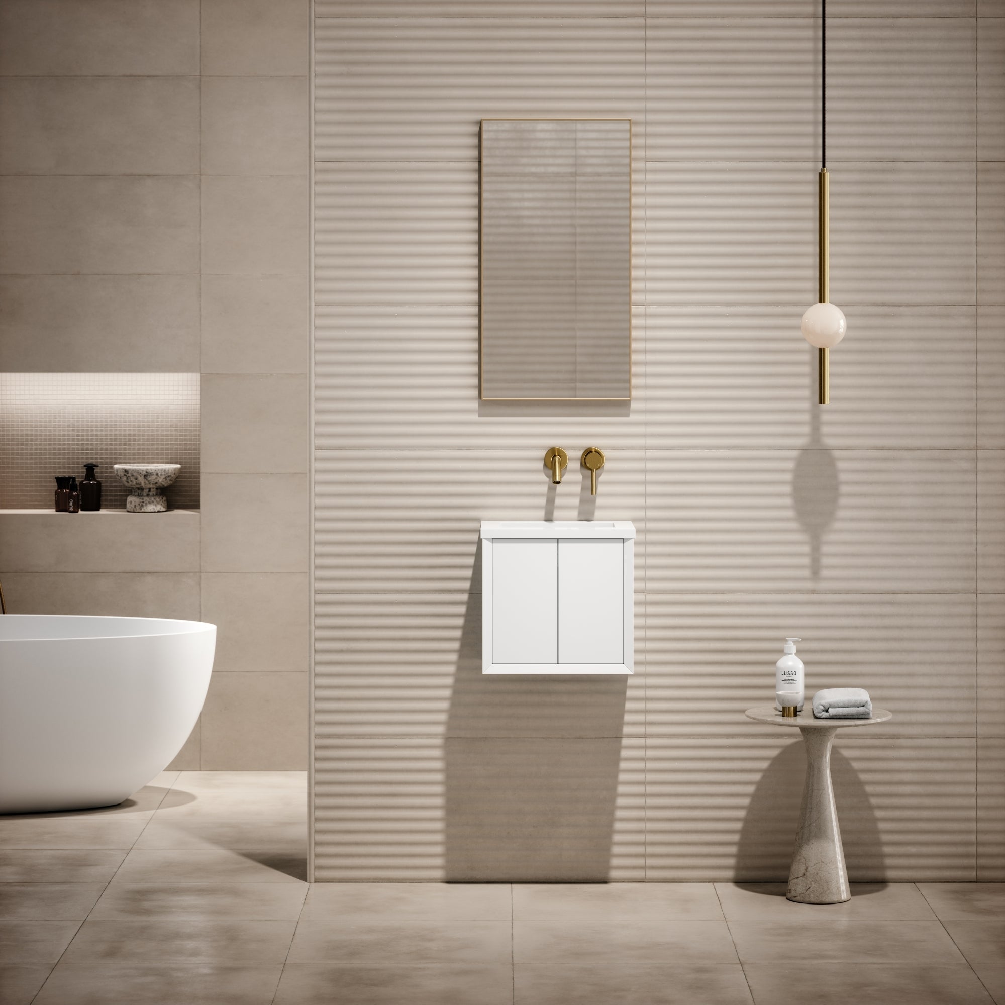 Volini Cloakroom Vanity Unit |Stone Basin Matte White 400 mm - LUSSO