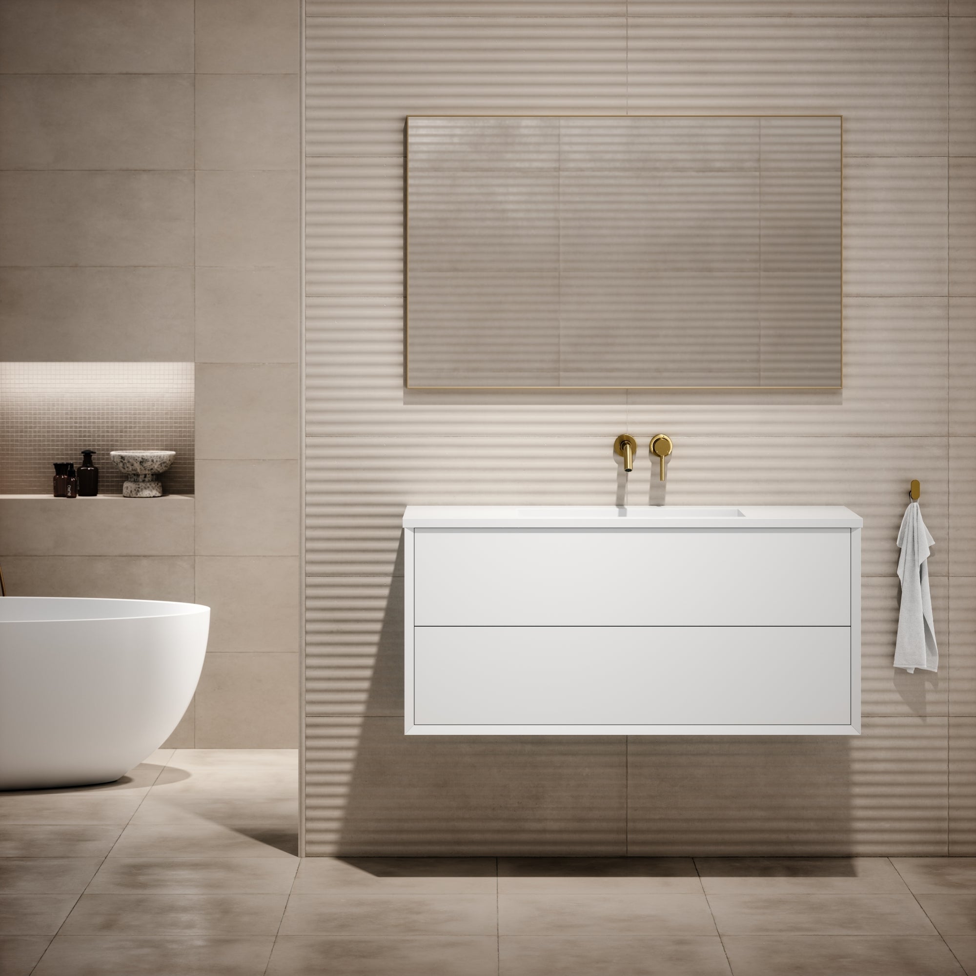 Volini Vanity Unit with Stone Basin Matte White 1200 mm - LUSSO